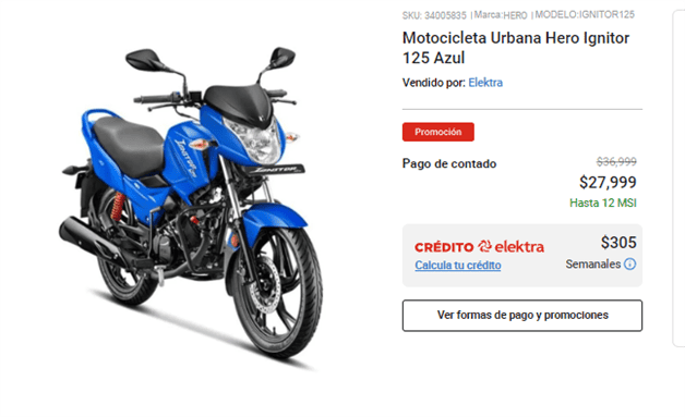 Elektra: estas son las tres motocicletas más baratas en la tienda digital | Luz Noticias